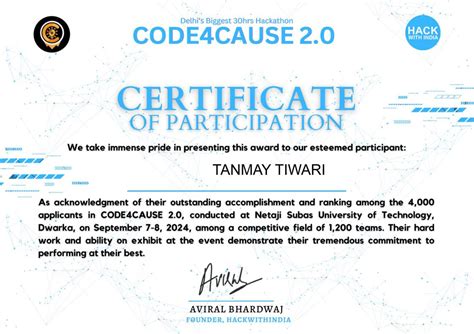 Tanmay Tiwari On Linkedin Exciting News From Code4cause 20 Hackathon Im Proud To Announce That