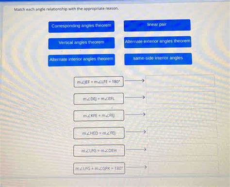 Solved Match Each Angle Relationship With The Appropriate Reason Corresponding Angles Theorem