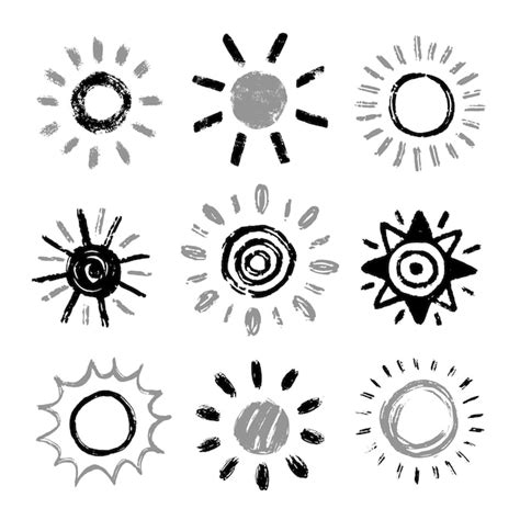 손으로 그린 태양 그림 그리기 프리미엄 벡터