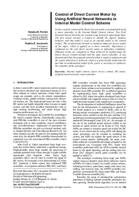 Pdf Control Of Direct Current Motor By Using Artificial Neural