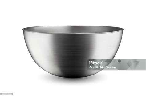 벡터 3d 현실적인 빈 강철 크롬 실버 금속 반구 원 그릇 아이콘 흰색 배경에 격리 주방용 기구 디자인 템플릿 건강 식품 및