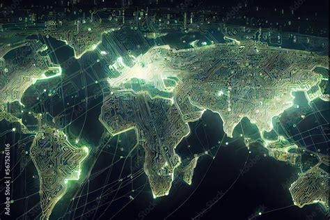 Digital Overlay Of The Global Map Map Of The Earth With Digital Overlay To Represent Global
