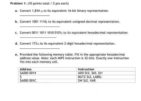 Solved Problem Points Total Pts Each A Convert Chegg Com