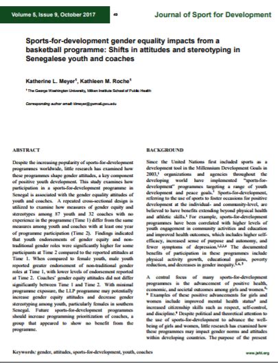 Sports For Development Gender Equality Impacts From A Basketball Programme Sportanddev