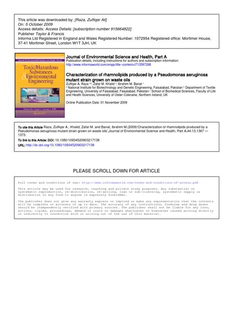 Characterization Of Rhamnolipids 2009 Pdf Chemistry Physical Sciences