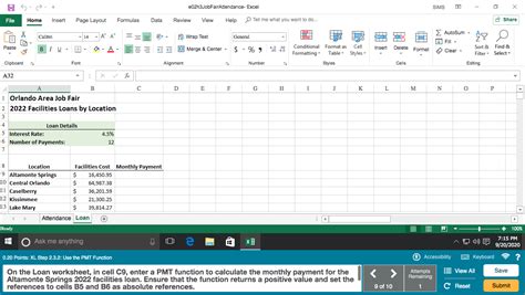 on the loan worksheet in cell c9 enter a pmt function to get 5