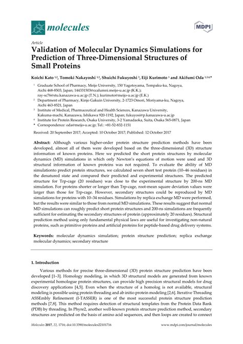 Pdf Validation Of Molecular Dynamics Simulations For Prediction Of Three Dimensional