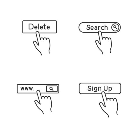 App Buttons Linear Icons Set Click Power Search Bar Like Thin Line Contour Symbols