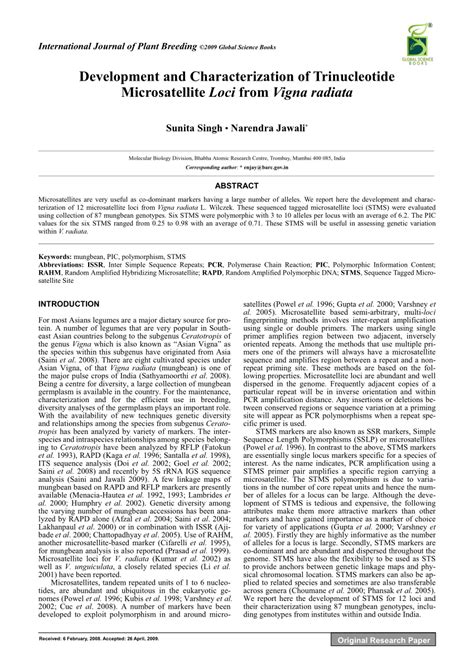 Pdf Development And Characterization Of Trinucleotide Microsatellite Loci From Vigna Radiata