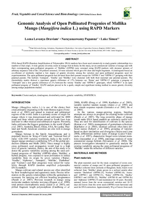 Pdf Genomic Analysis Of Open Pollinated Progenies Of Mallika Mango
