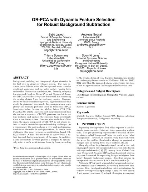 Pdf Or Pca With Dynamic Feature Selection For Robust Background Subtraction