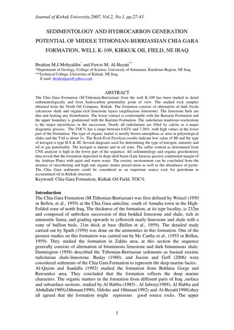 Pdf Sedimentology And Hydrocarbon Generation Potential Of Middle Tithonian Berriasian Chia