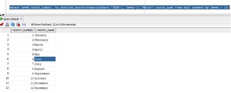 Oracle Sql Get Month Names And Numbers Using Connect By Level Duh