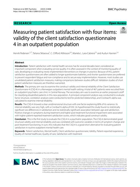Pdf Measuring Patient Satisfaction With Four Items Validity Of The Client Satisfaction