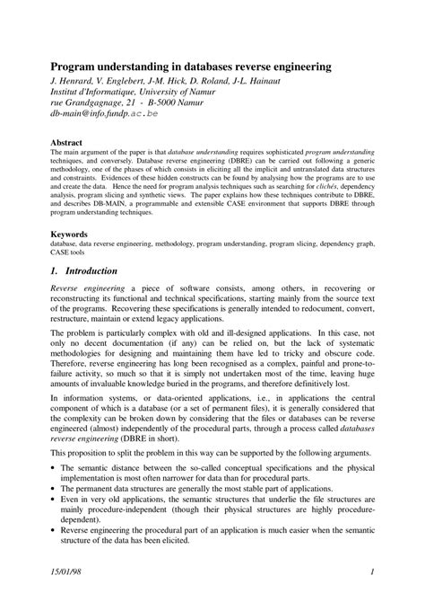 Pdf Program Understanding In Database Reverse Engineering