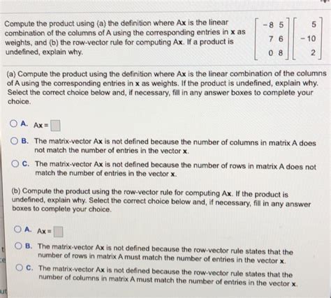 Solved Compute The Product Using A The Definition Where Ax Chegg Com