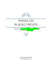 Lab Report pdf PHYSICS 232 RL RLC CIRCUITS Submitted by GÜNGÖR ÇAĞATAY ÖZŞEKER Lab