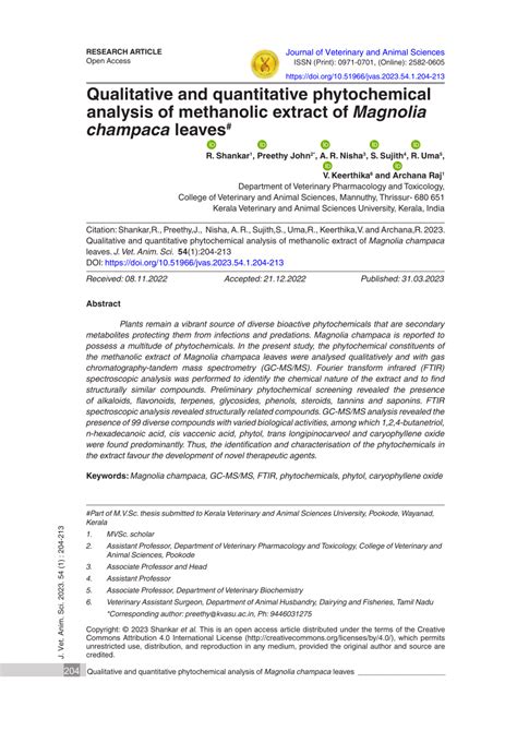 Pdf Qualitative And Quantitative Phytochemical Analysis Of Methanolic Extract Of Magnolia