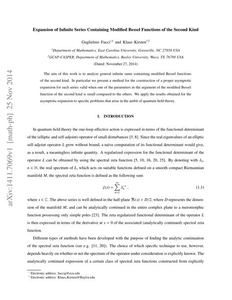 Pdf Expansion Of Infinite Series Containing Modified Bessel Functions