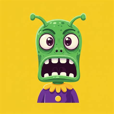 Green Cartoon Alien With Large Eyes Antennae And A Surprised