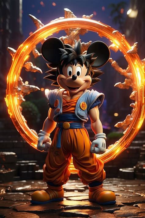 Fusion Between Goku From Dragonball And Mickey Mouse Dope Cartoon Art