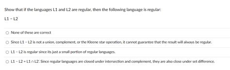 Solved Show That If The Languages L1 And L2 Are Regular