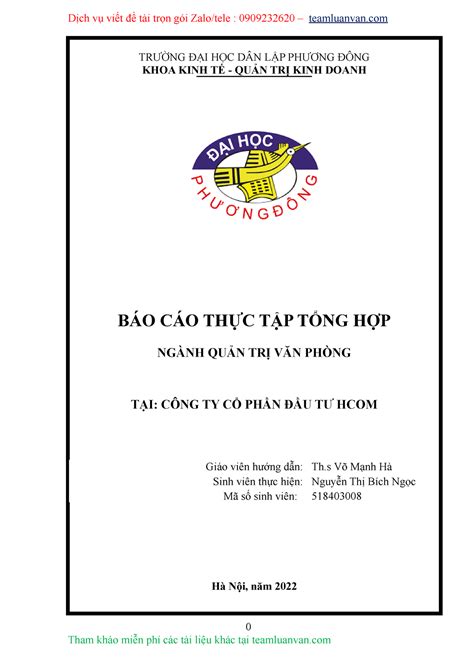 Báo Cáo Thực Tập Tổng Hợp Ngành Quản Trị Văn Phòng điểm TRƯỜNG ĐẠI HỌC DÂN LẬP PHƯƠNG