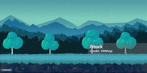 Night Forest Game Background For 2d Application Vector Design Tileable向量圖形及更多卡通圖片 Istock