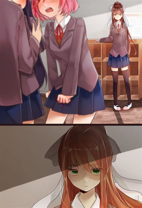 monika natsuki yuri and protagonist doki doki literature club drawn by katsuobushi eba