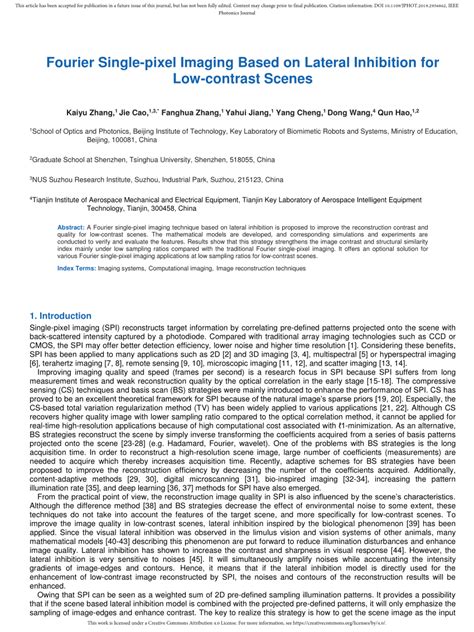 PDF Fourier Single Pixel Imaging Based On Lateral Inhibition For Low Contrast Scenes