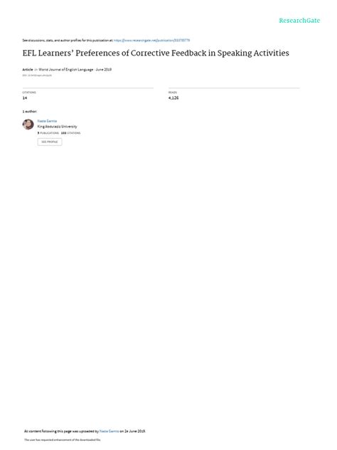 Efl Learners Preferences Of Corrective Feedback In Speaking Activities Pdf English As A