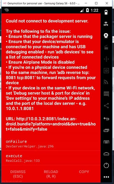 React Native Could Not Connect To Development Server In Genymotion