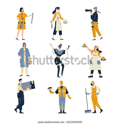 Collection Men Women Various Occupations Profession стоковая векторная графика без
