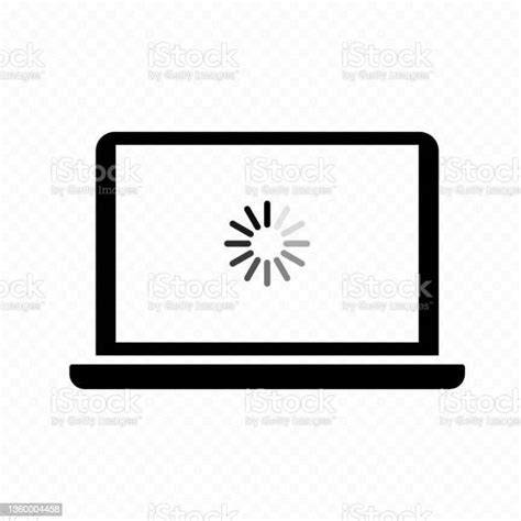 로딩 아이콘이 있는 랩톱입니다 소프트웨어 업데이트 컴퓨터 업그레이드 프로세스 개념입니다 비즈니스 및 광고를 위한 벡터 라인 아이콘 순서에 대한 스톡 벡터 아트 및 기타