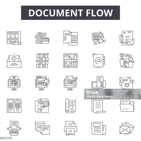 문서 플로우 라인 아이콘 기호 설정 벡터 문서 흐름 개요 개념 그림 문서 흐름 업무 데이터 파일 및 관리 조직된 단체에 대한 스톡 벡터 아트 및 기타 이미지 Istock