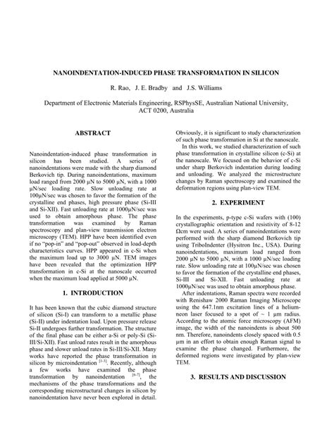 Pdf Nanoindentation Induced Phase Transformation Of Silicon