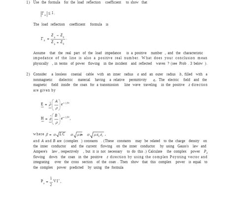[solved] 1 Use The Formula For The Load Reflection Coefficient To Show That Course Hero
