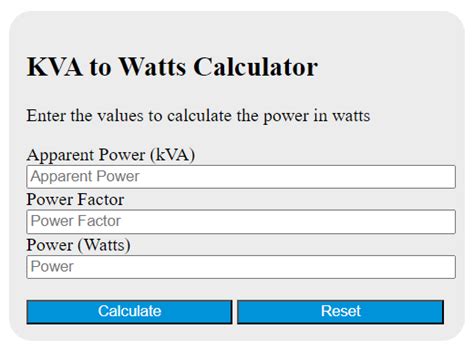 Kva To Watts Calculator Calculator Academy