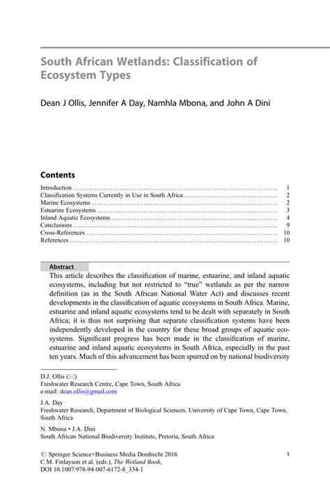 Pdf South African Wetlands Classification Of Ecosystem Types