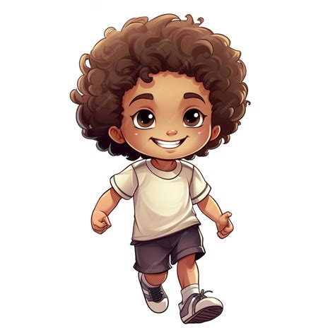 Premium Photo Cartoon Boy With Curly Hair Running And Smiling