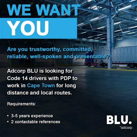 Blu By Adcorp Are You A Code 14 Driver With 3 5 Years Blu By Adcorp Are You A Code 14 Driver With 3 5 Years