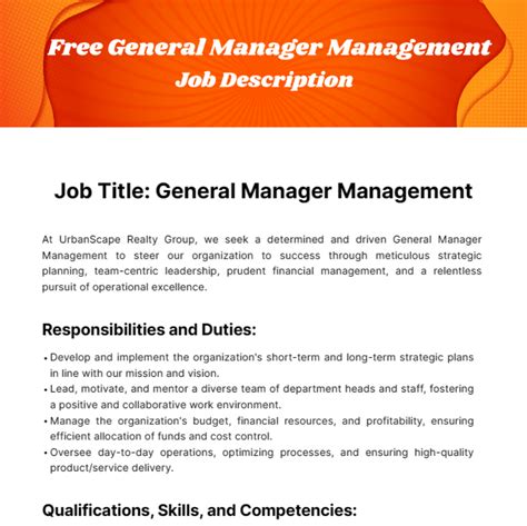 Free General Manager Management Job Description Template To Edit Online