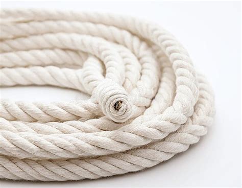 The Two Ends Of A Red Rope Are Tied Into A Knot On A White Isolated