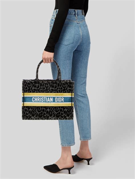Christian Dior 2021 Medium Mizza Leopard Book Tote Black Totes