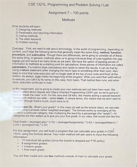 Solved Cse 1321l Programming And Problem Solving I Lab