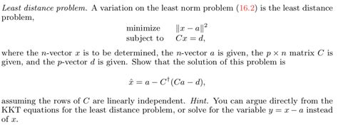 solved least distance problem a variation on the least norm