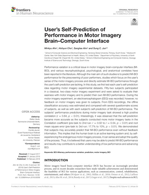 Pdf Users Self Prediction Of Performance In Motor Imagery Braincomputer Interface