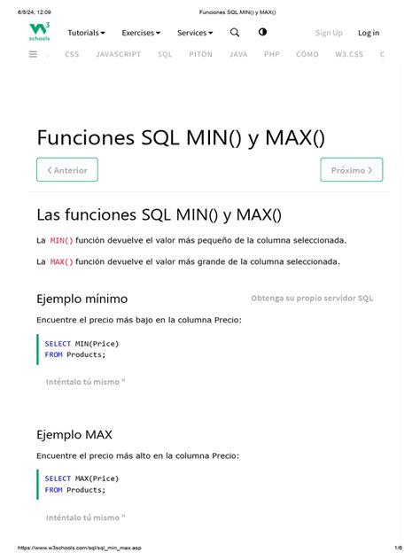 Las Funciones Sql Min Y Max Pdf Sql Desarrollo Web