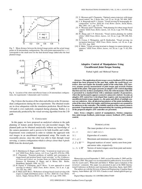 Pdf Adaptive Control Of Manipulators Using Uncalibrated Joint Torque Sensing