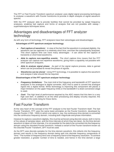 Advantages And Disadvantages Of Fft Analyzer Technology Download Free Pdf Fourier Analysis